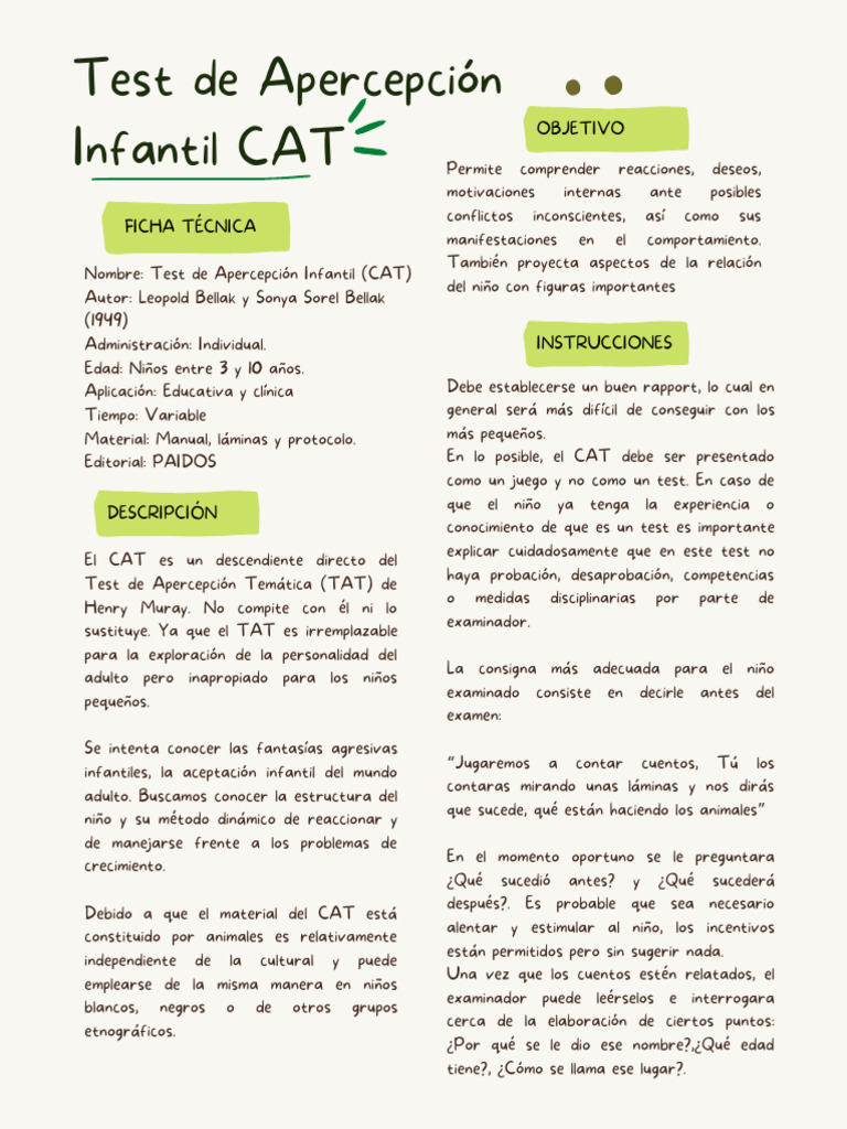 ACTIVIDAD 6 TEST DE APERCEPCIÓN INFANTIL (CAT-A) FICHA TÉCNICA | PDF ...