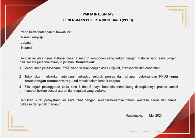 Konsideran Pakta Integritas PPDB | PDF | Hukum