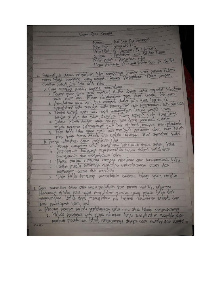 16 - Ni Luh Purwaningsih - Uas Pengelolaan Kelas B2 DPS - SMT 4 | PDF