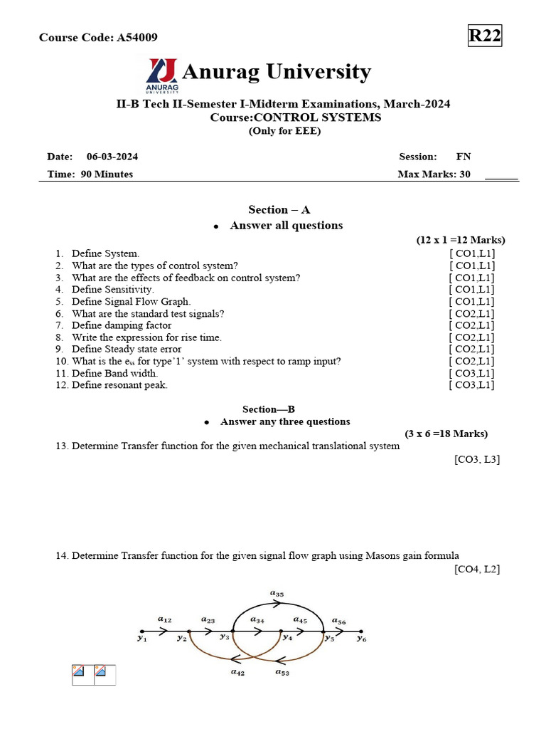 Control Systems Midterm Exam March 2024 | PDF | Mechanics | Electronic Engineering