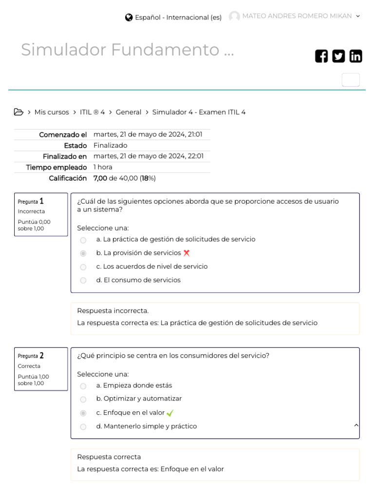 Simulador 4 - Examen ITIL 4 | PDF | Itil | Acuerdo de nivel de servicio