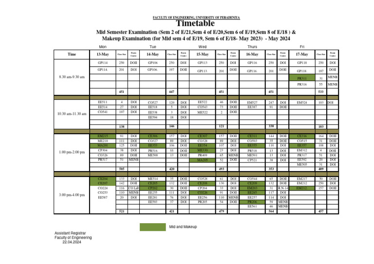 Engineering Exam Timetable May 2024 | PDF | Educational Institutions