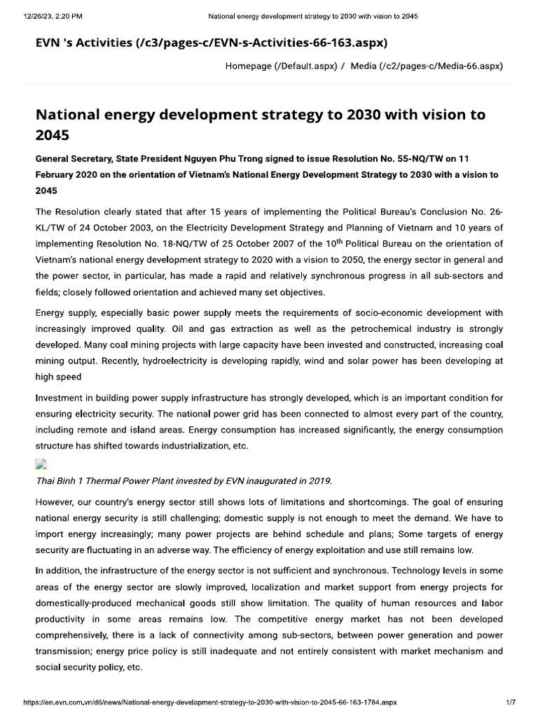 Vietnam National Energy Development Strategy To 2030 | PDF