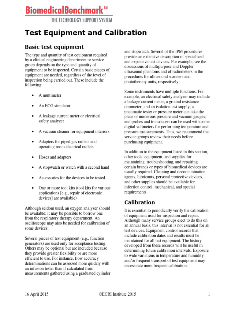 Test Equipment and Calibration | PDF | Calibration | Manufactured Goods
