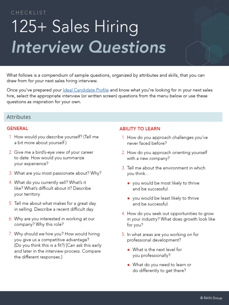 Sales Hiring Interview Questions | PDF | Sales | Procurement