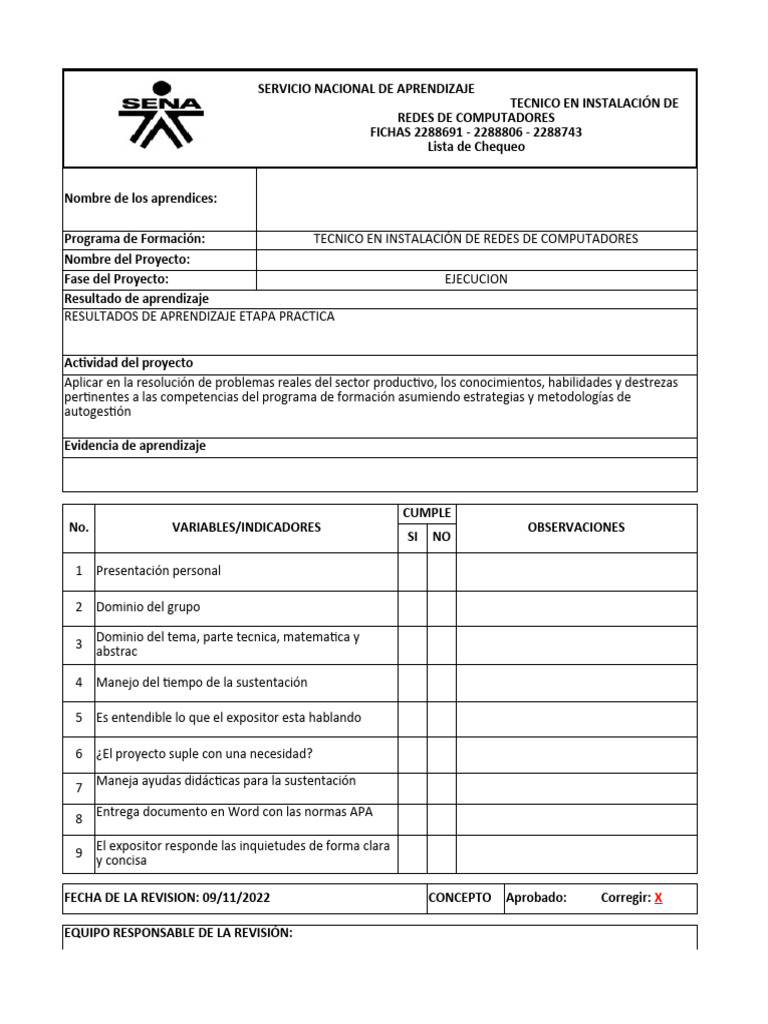 Lista de Chequeo Proyectos | PDF