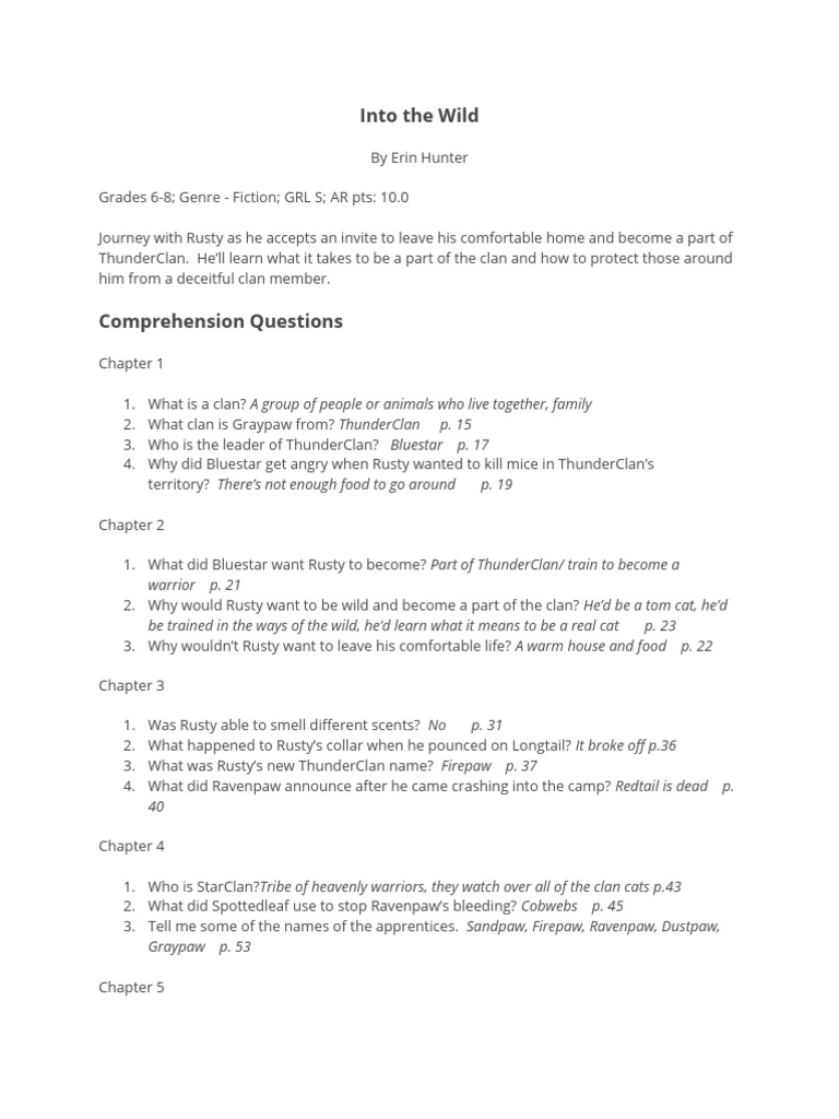01 Into the Wild - Comprehension Questions | PDF