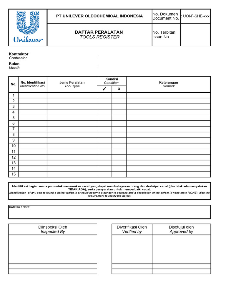 Form Inspection Checklist Unilever | PDF