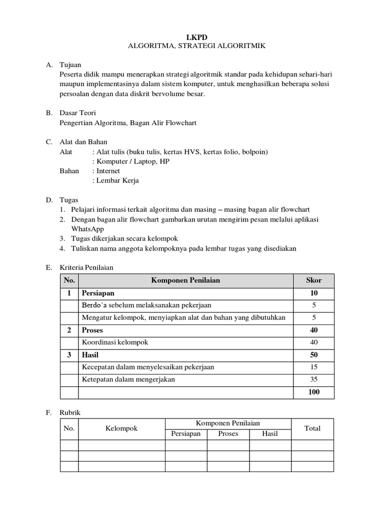LKPD Algoritma dan Strategi Algoritmik | PDF