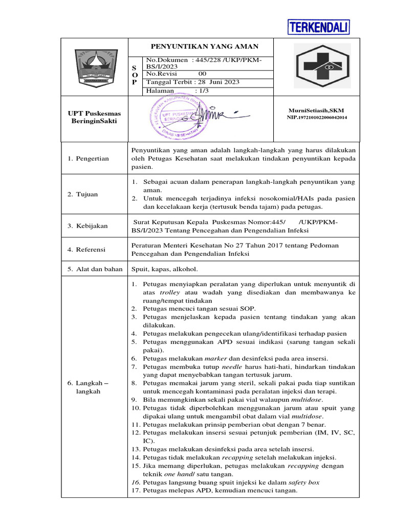 Sop Penyuntikan Yang Aman | PDF