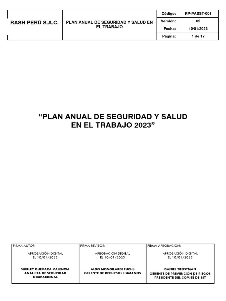 Plan Anual de SST 2023 | PDF | Seguridad y salud ocupacional | Valores