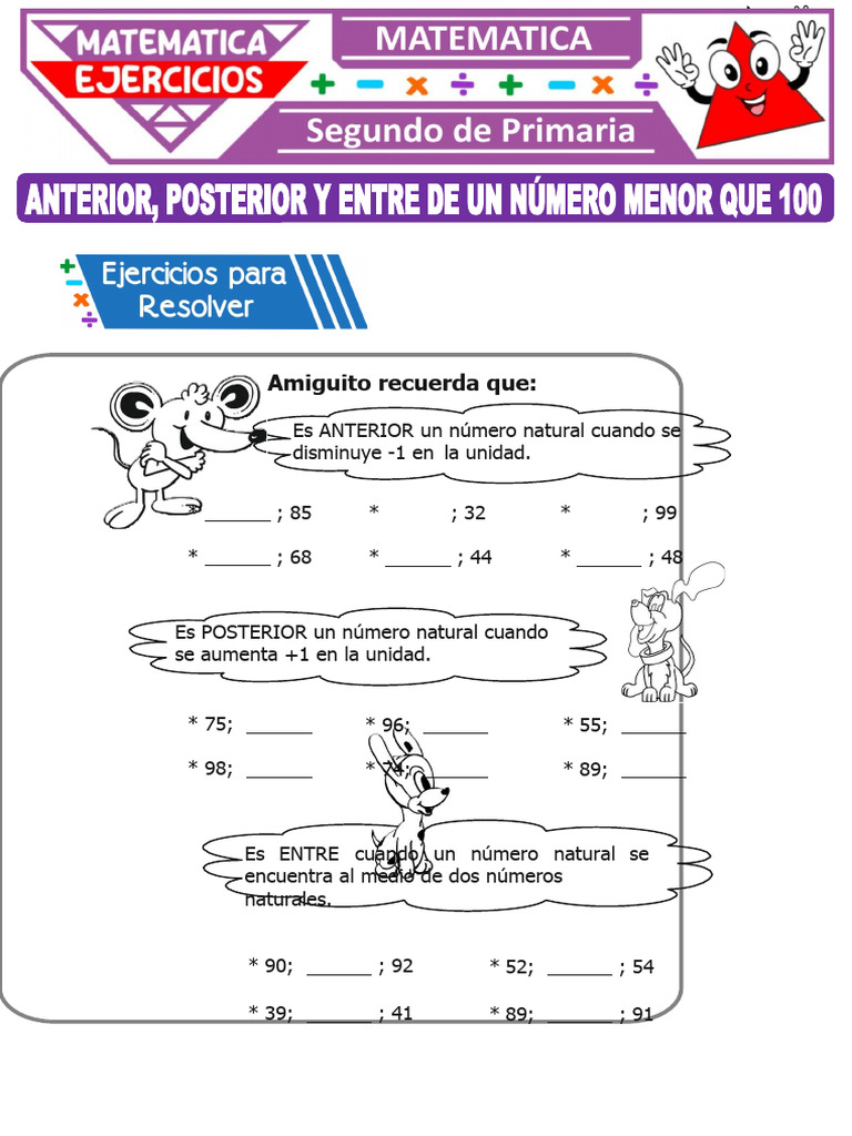 Anterior Posterior y Entre de Un Numero Menor Que 100 para Segundo ...