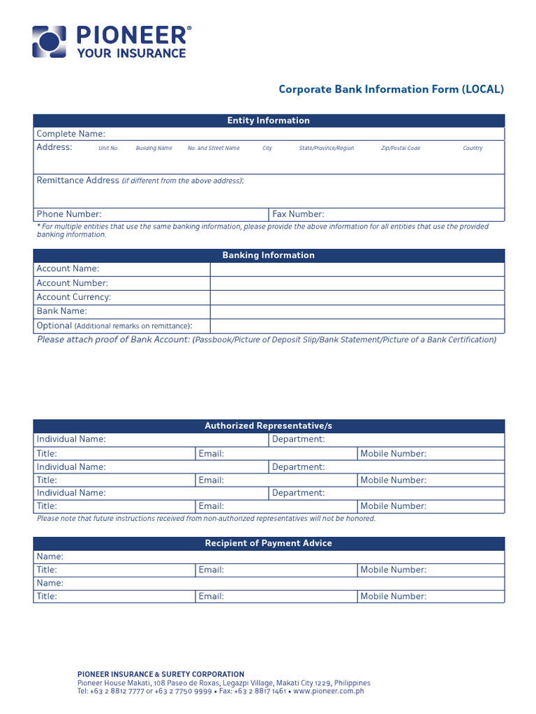 Corporate Bank Information Form Local | PDF | Banks | Mobile Phones