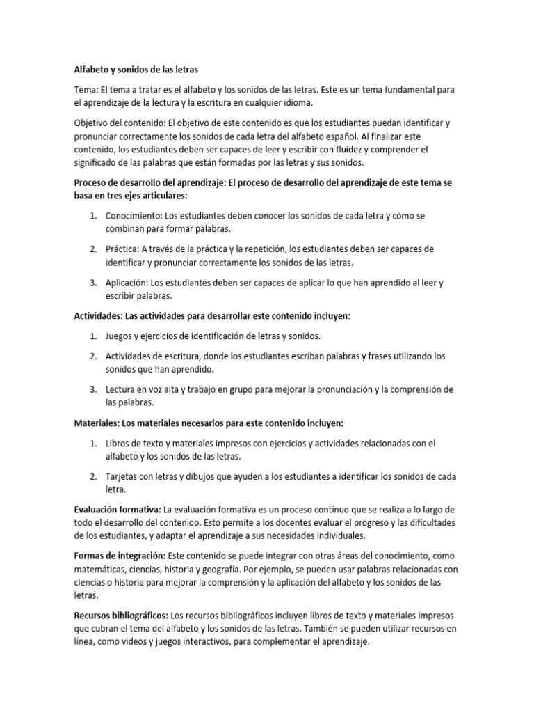Alfabeto Español: Sonidos y Aprendizaje | PDF | Aprendizaje | Evaluación