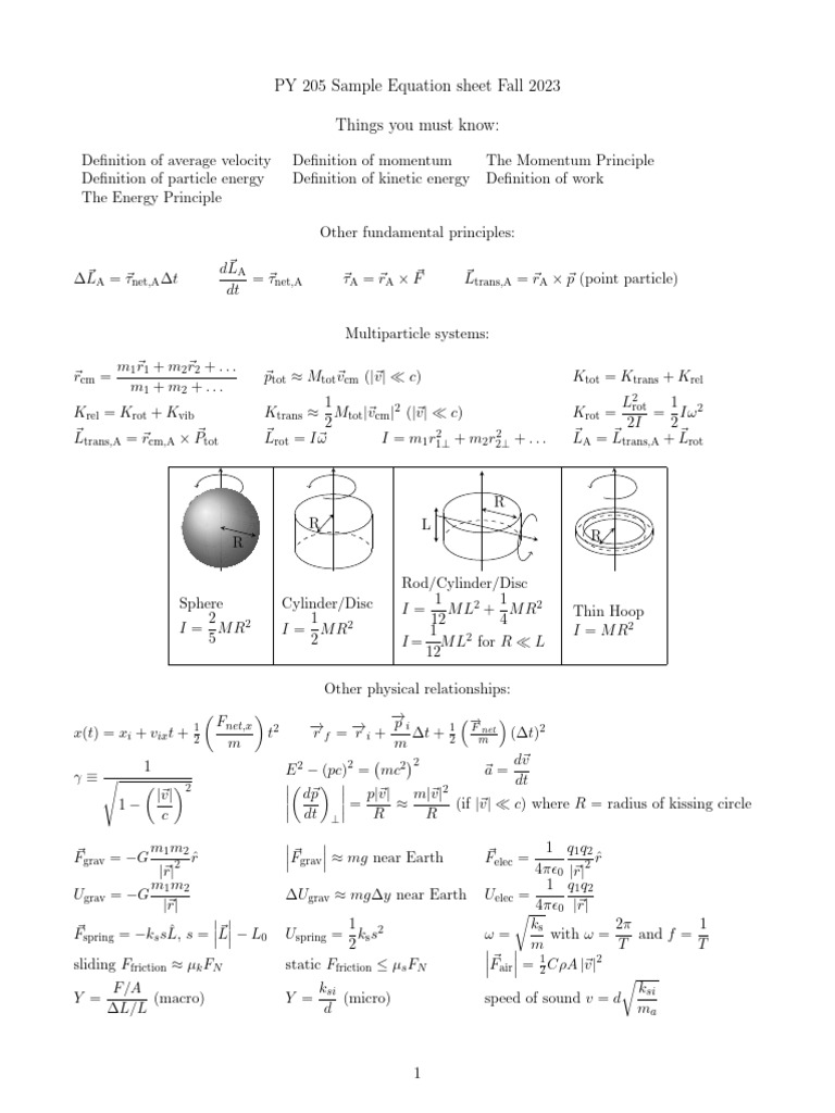 205 Equations F23 | PDF | Electronvolt | Physical Sciences
