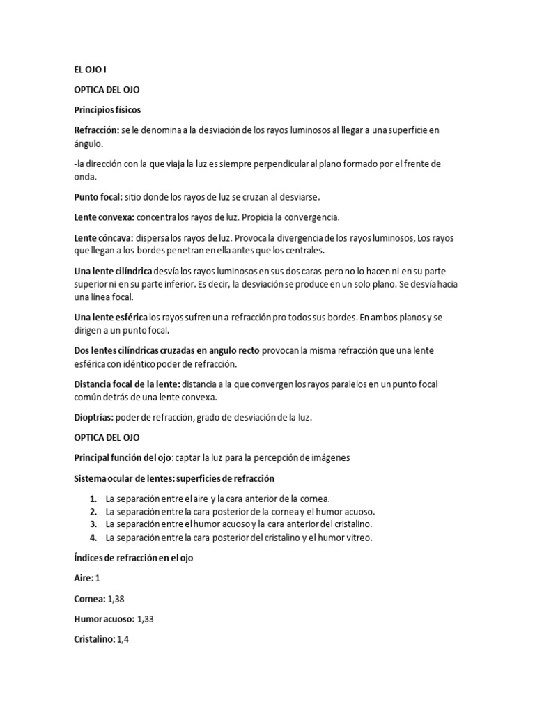 Óptica del Ojo: Refracción y Funciones | PDF | Ojo humano | Percepción ...