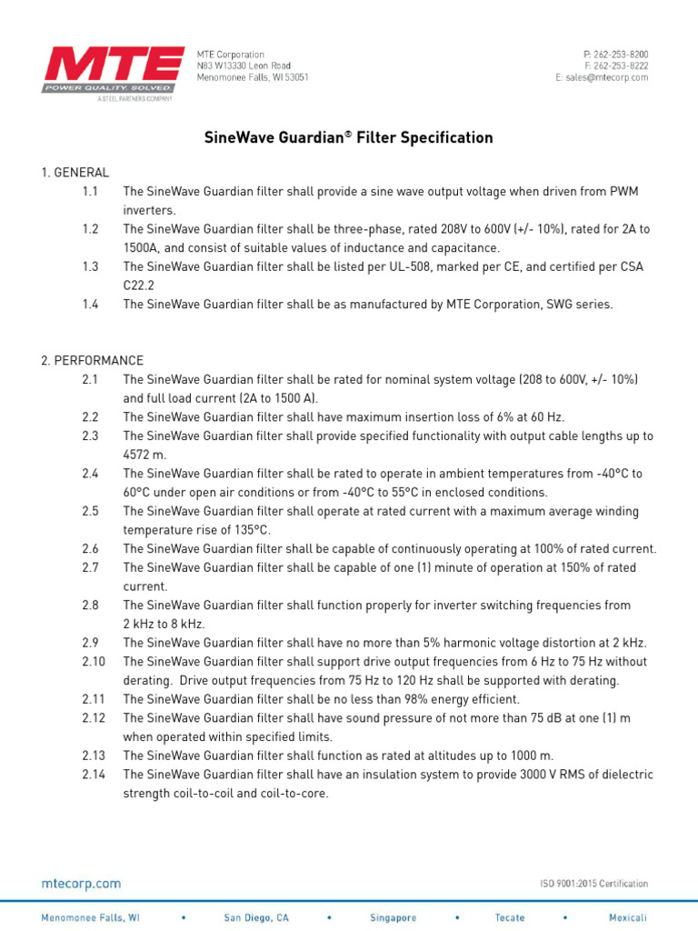 SineWave Guardian Filter Specification Rev. 01 (1) | PDF | Power Inverter | Electronic Engineering