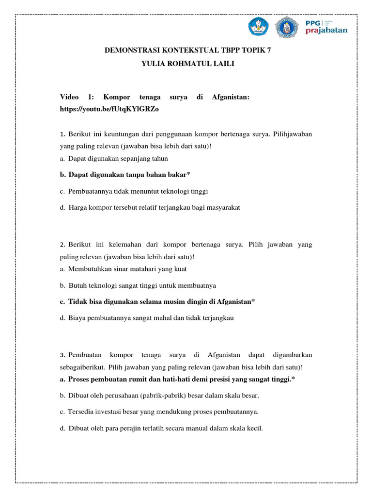 Demonstrasi Kontekstual - TBPP Topik 7 - Yulia Rohmatul Laili | PDF