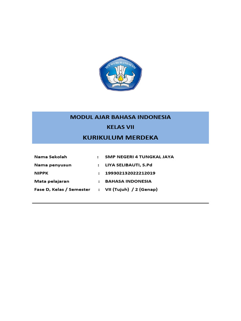 Modul Ajar Bahasa Indonesia Surat Pribadi Kelas Vii Smt Genap Tahun
