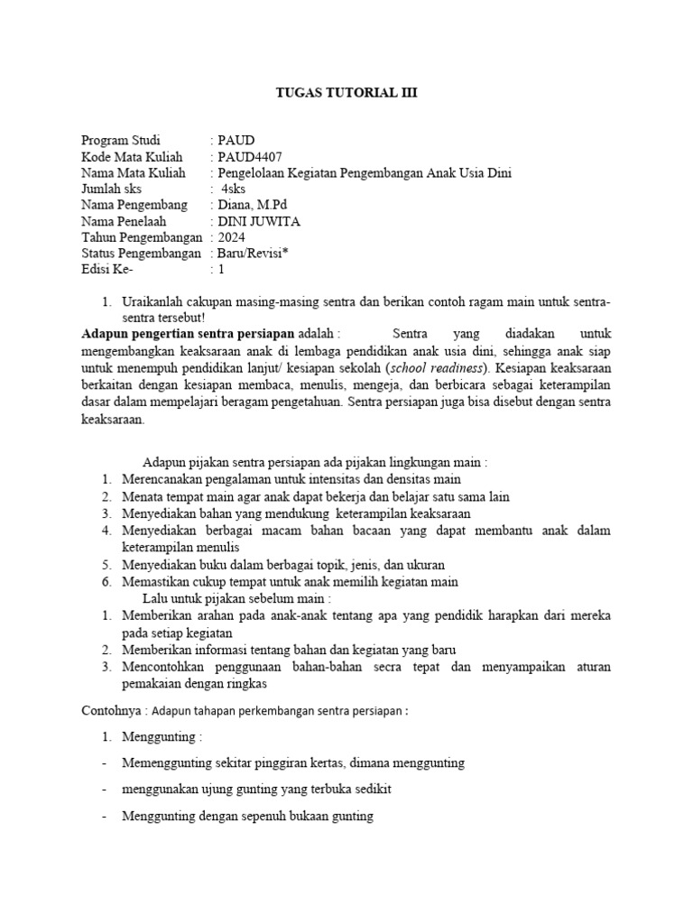 Tugas Tutorial Iii Dini Juwita | PDF | Karier & Perkembangan | Seni & Disiplin Bahasa