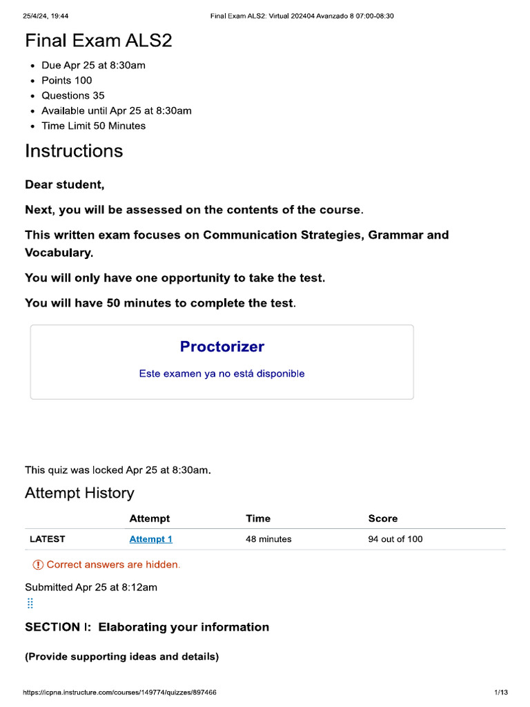 Final Exam ALS2 - Virtual 202404 Avanzado 8 07 - 00-08 - 30 | PDF