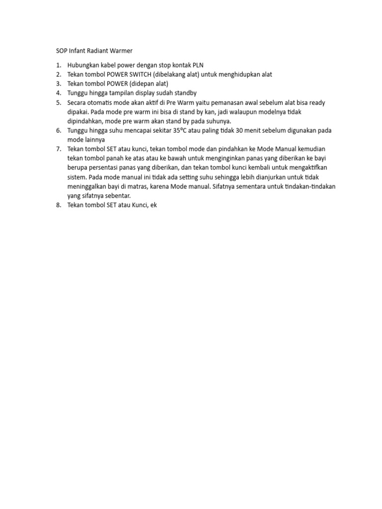 SOP Penggunaan Pemanas Bayi | PDF | Memasak, Makanan, & Anggur ...