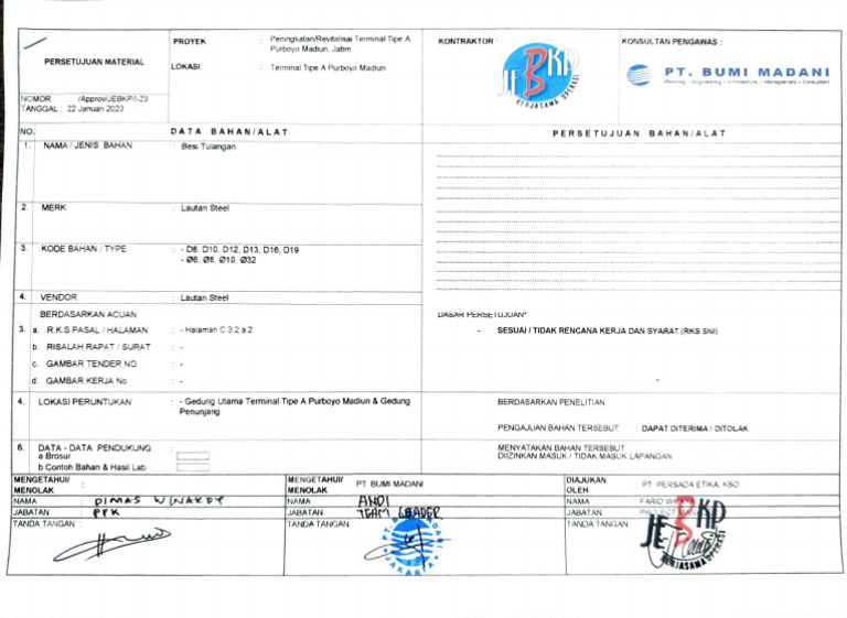Approval Besi - Lautan Steel | PDF