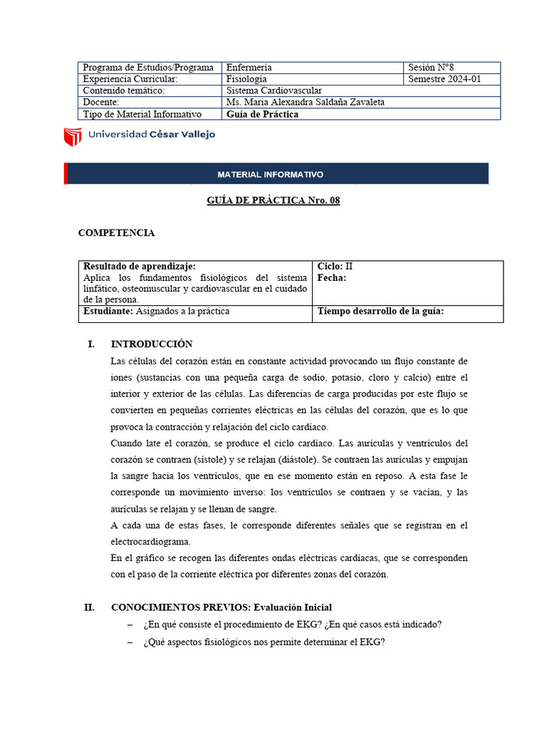 Guía de Práctica #08 - EKG | PDF | Electrocardiografia | Corazón