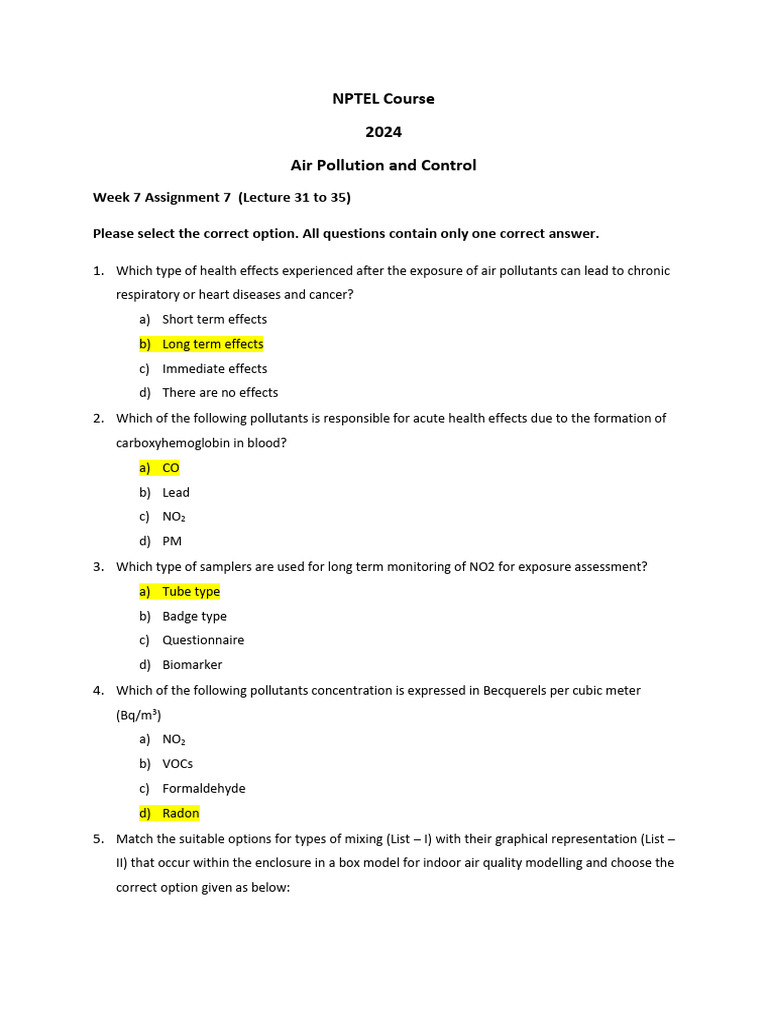 Week 7 Assignment 7 - 2024 | PDF | Particulates | Pollution