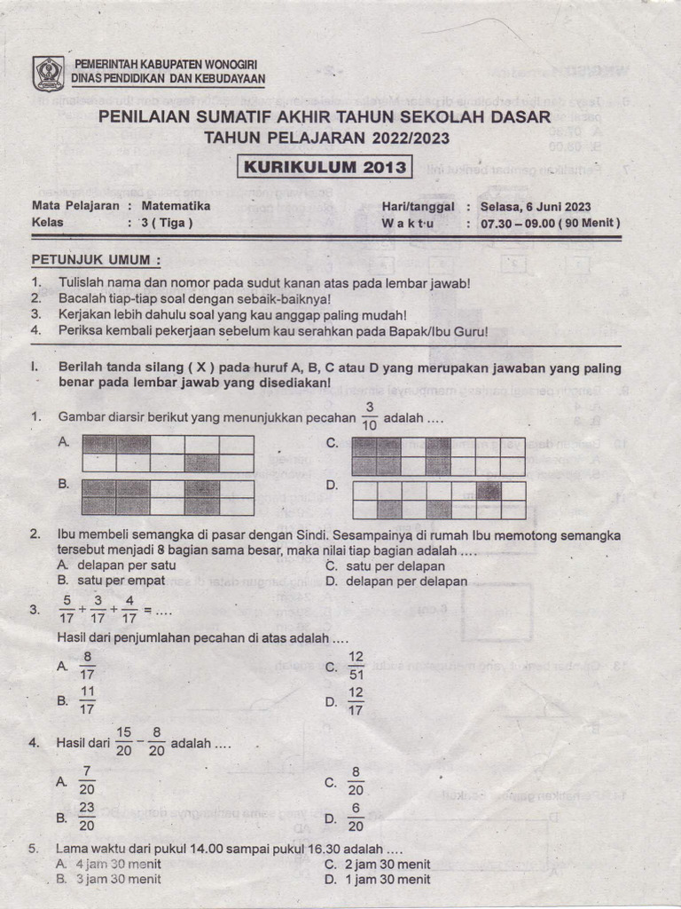 Psat - Kelas 3 - Matematika | PDF