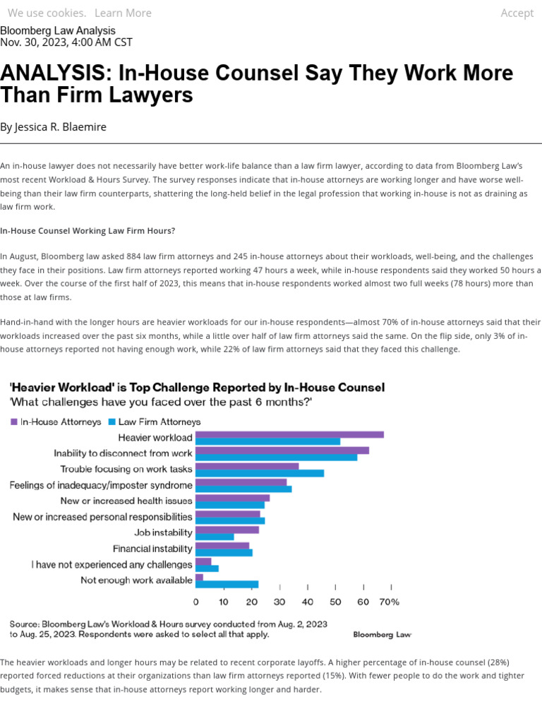In-House Counsel Face Longer Hours | PDF | Law Firm | Lawyer