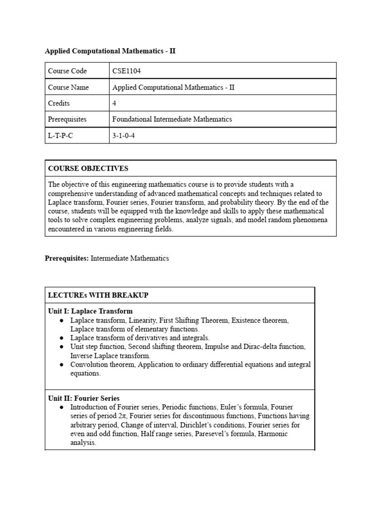 Syllabus | PDF | Fourier Transform | Probability Distribution