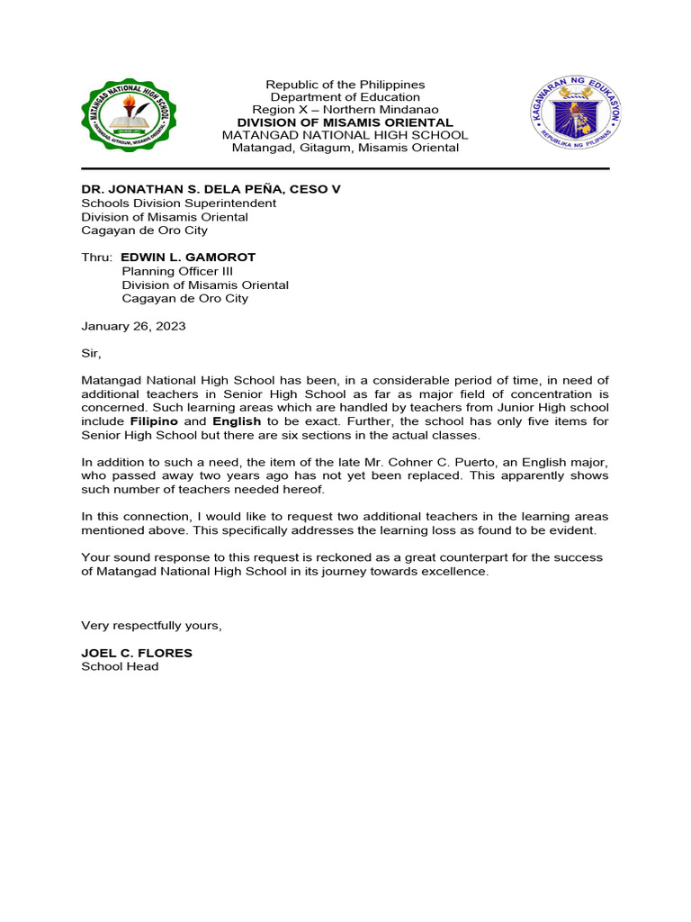 Request Letter (SHS Teacher) | PDF
