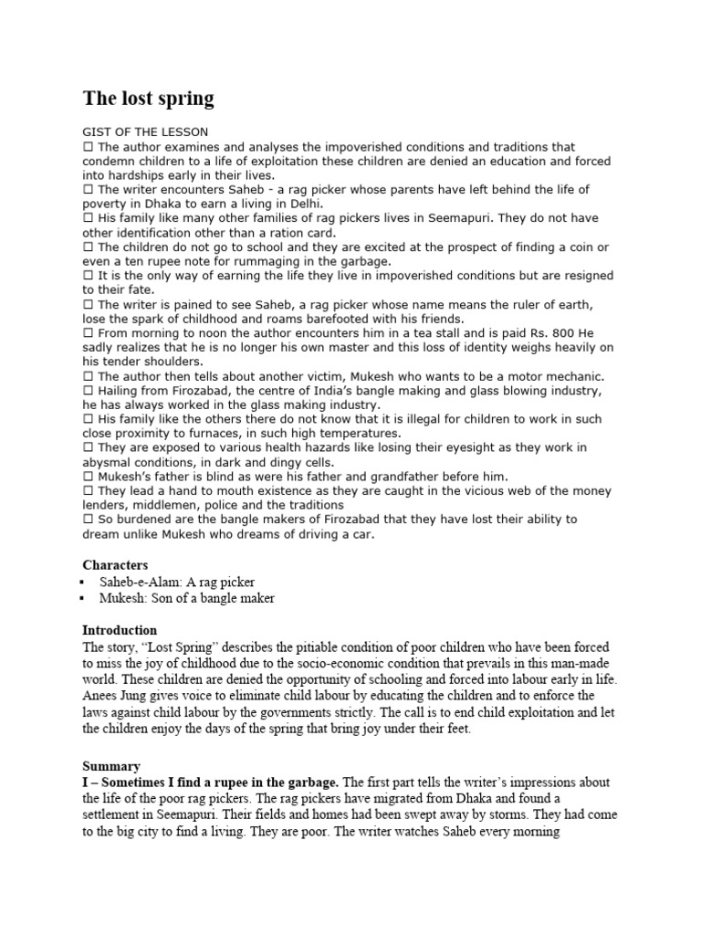 THE LOST SPRING Notes | PDF