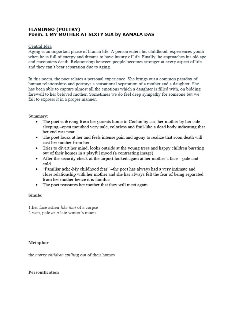 My Mother at Sixty Six Notes | PDF | Experience | Psychology