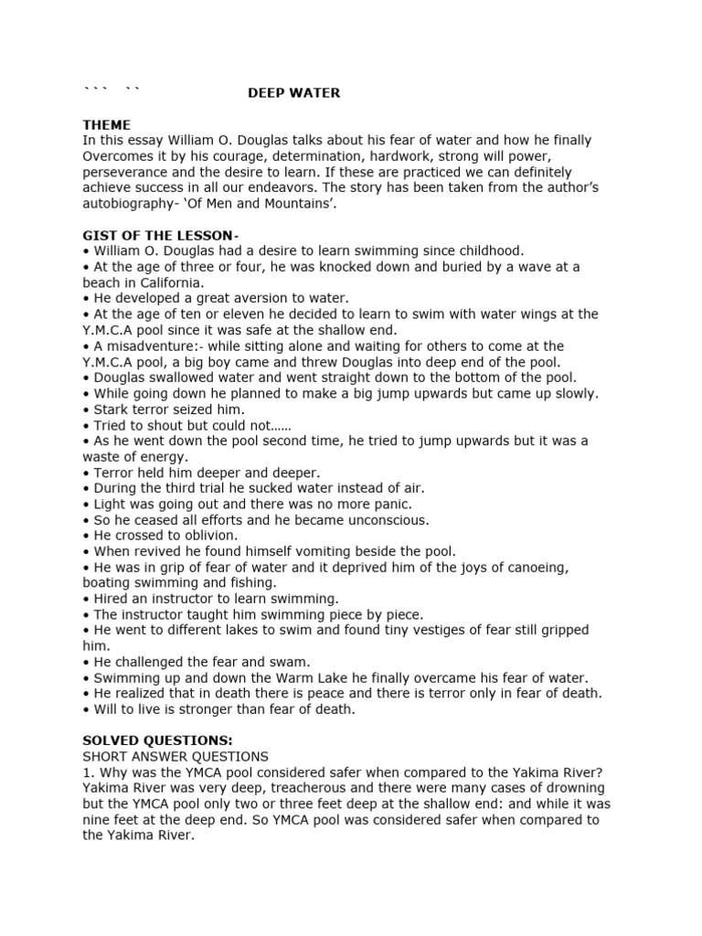 DEEP WATER notes | PDF | Fear | Swimming