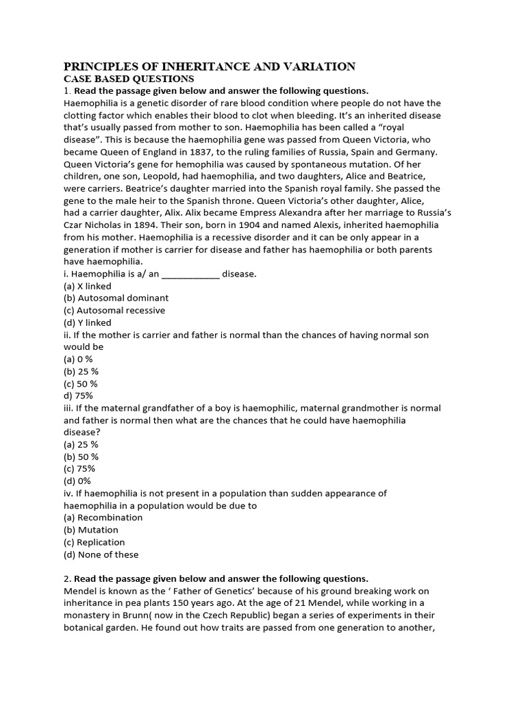 Inheritance and Variation: Case Studies | PDF | Haemophilia | Dominance ...