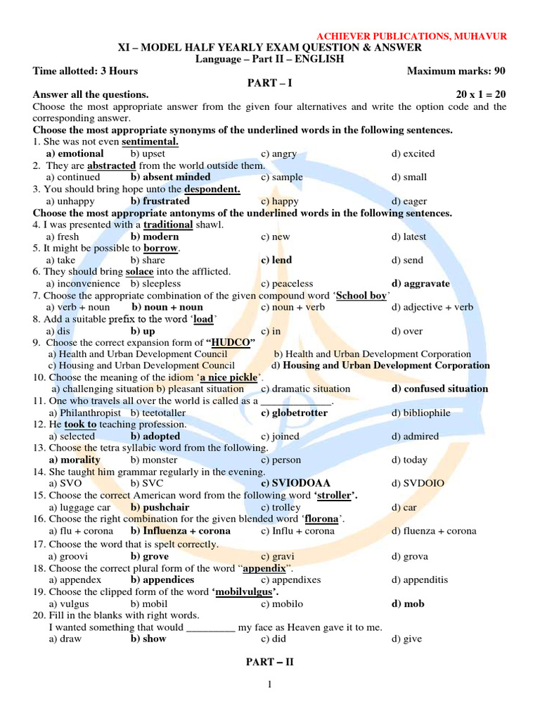 +1 Model Half Yearly - Ques With Ans | PDF | Economics | Police Dog