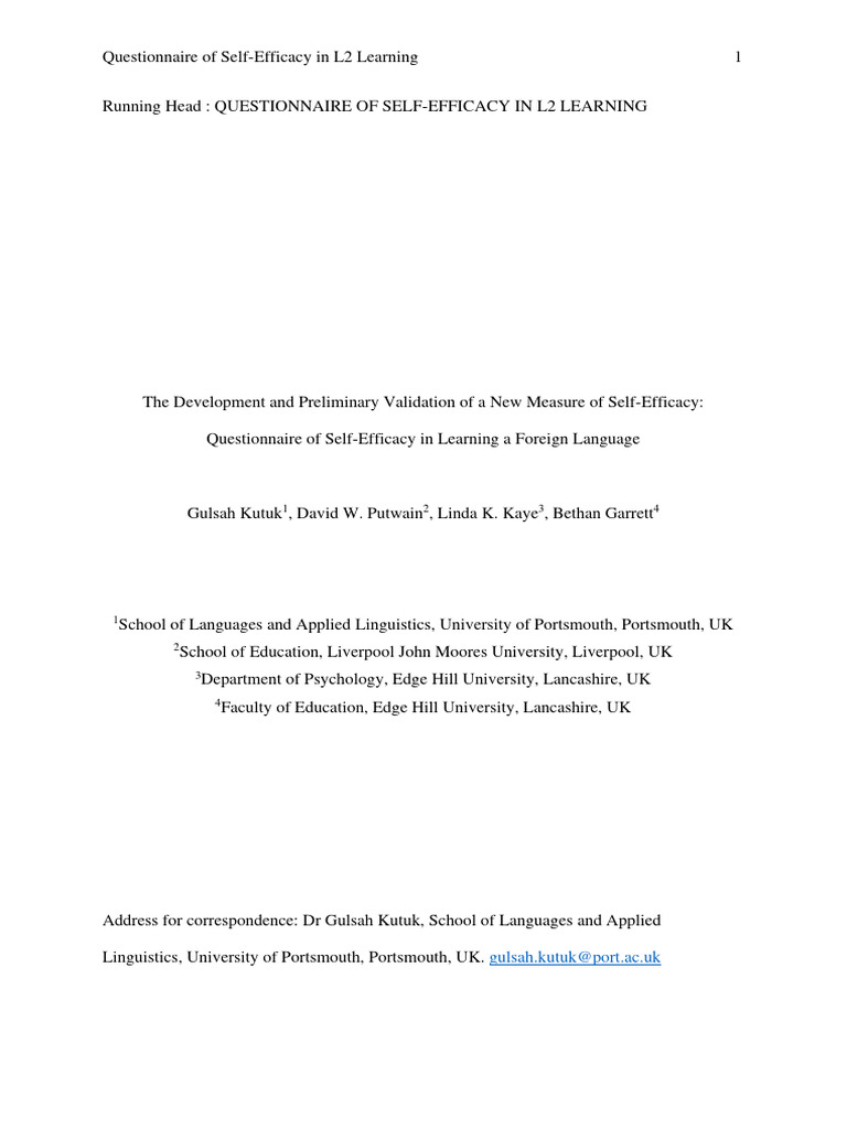 The Development and Preliminary Validation of A New Measure of Self Efficacy AAM | PDF | Self ...