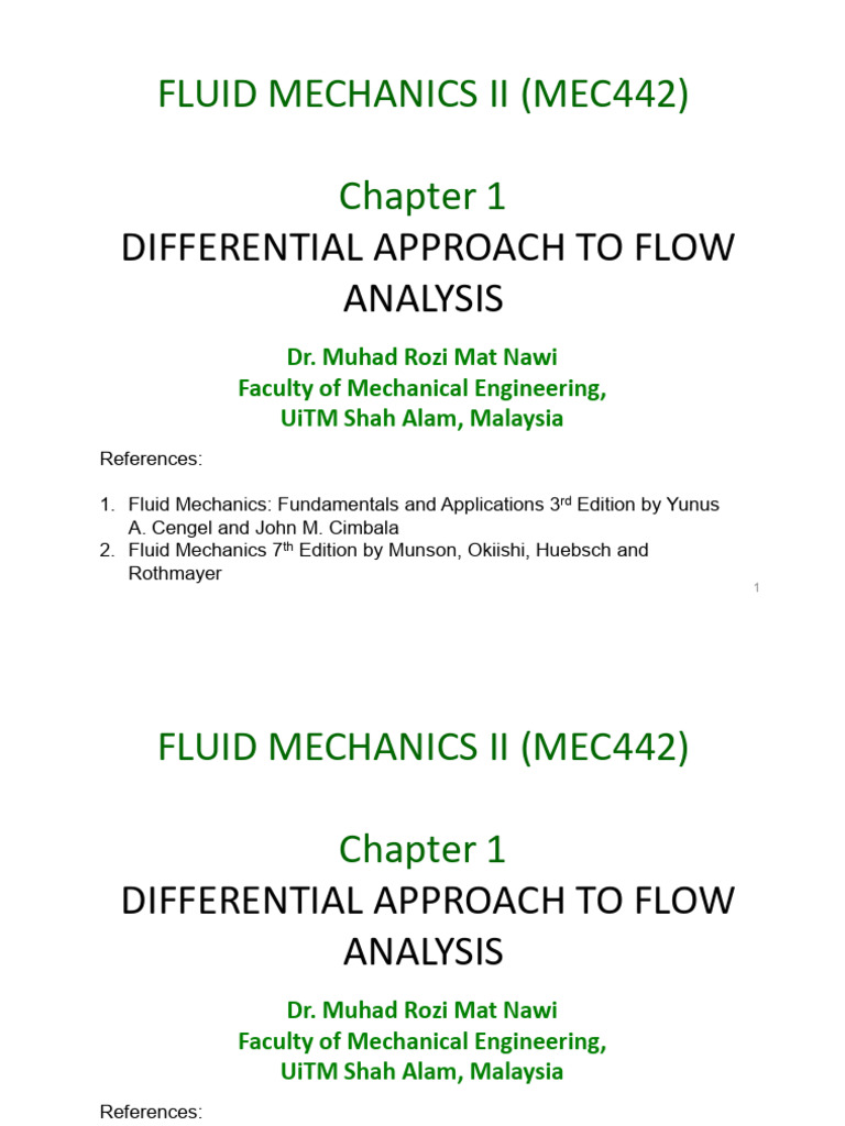 Chapter 1-Differential Approach to Flow Analysis | PDF | Fluid Dynamics | Classical Mechanics