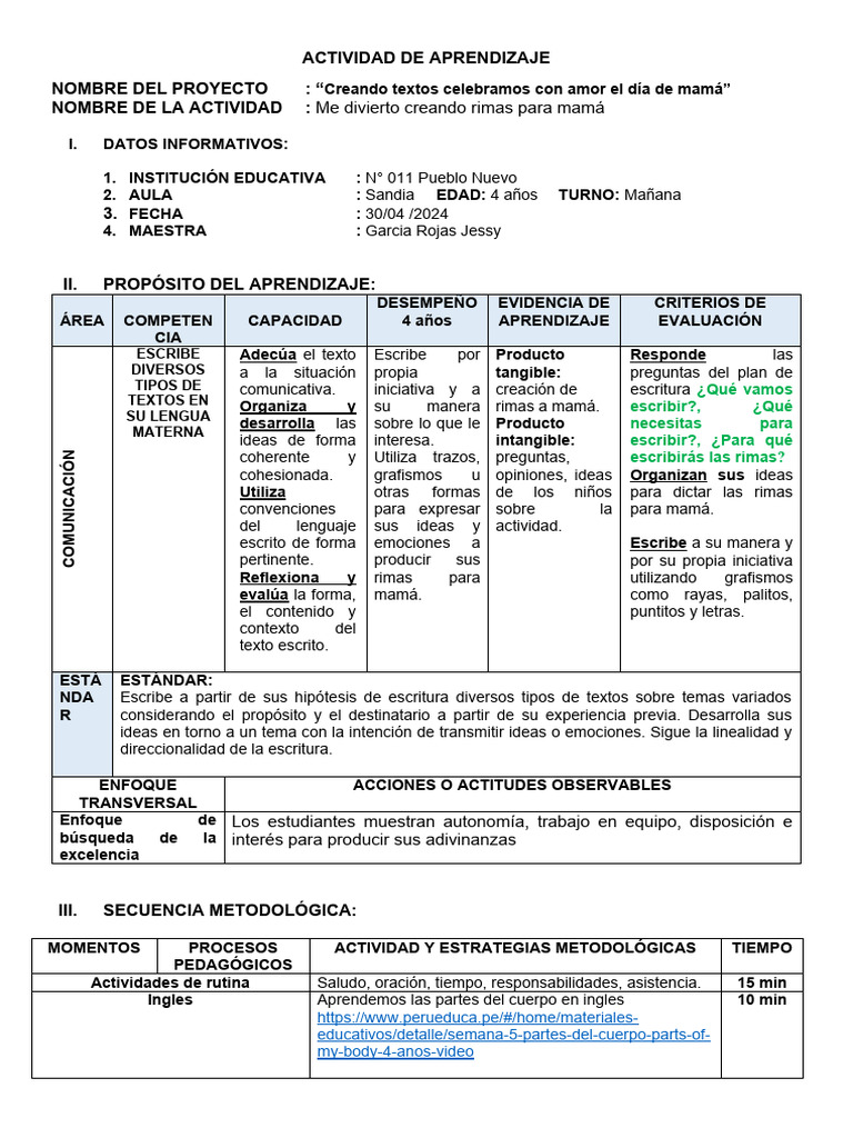 Act. AP. Creamos Rimas para Mama. | PDF | Evaluación | Ciencia cognitiva