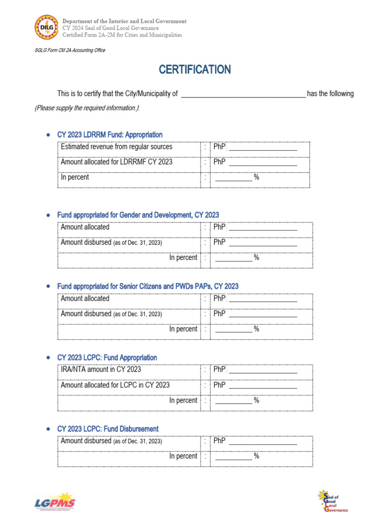 Form 2A Certification for SGLG 2024 | PDF | Stairs