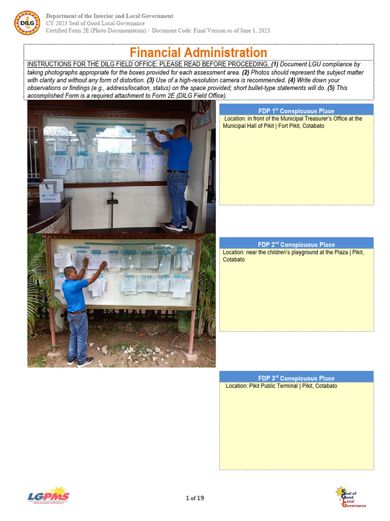 Form 2E For DILG FO Photo Documentation As of 01june2023 1 | PDF ...