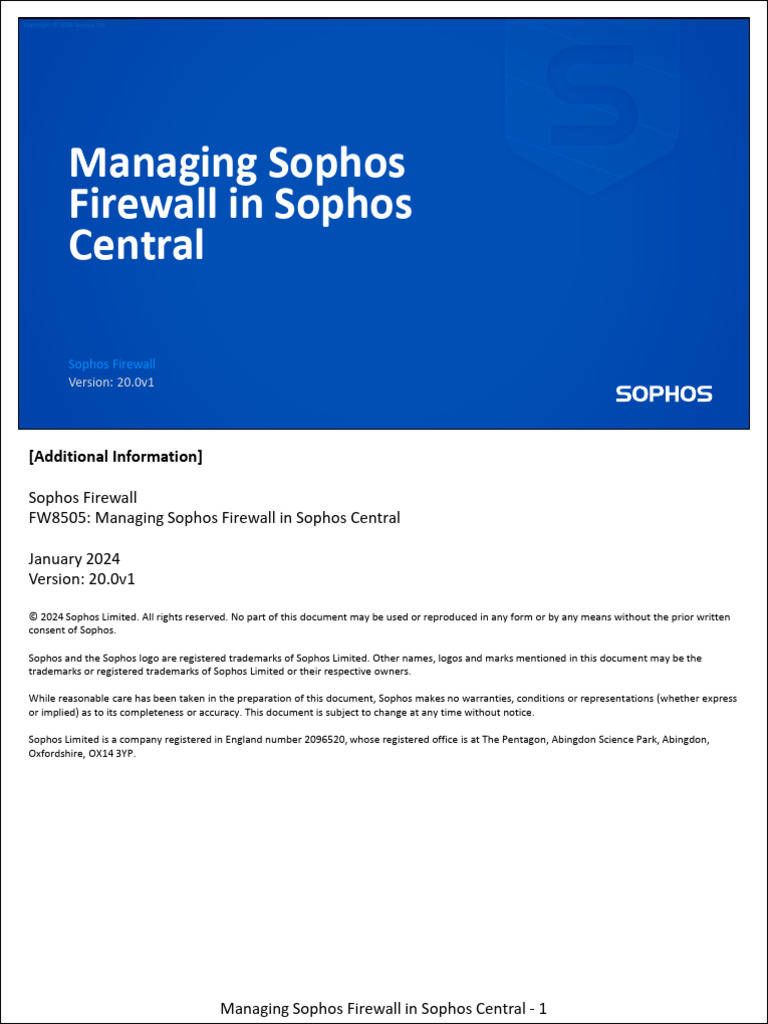 FW8505 20.0v1 Managing Sophos Firewall in Sophos Central | PDF | Firewall (Computing) | Computer ...
