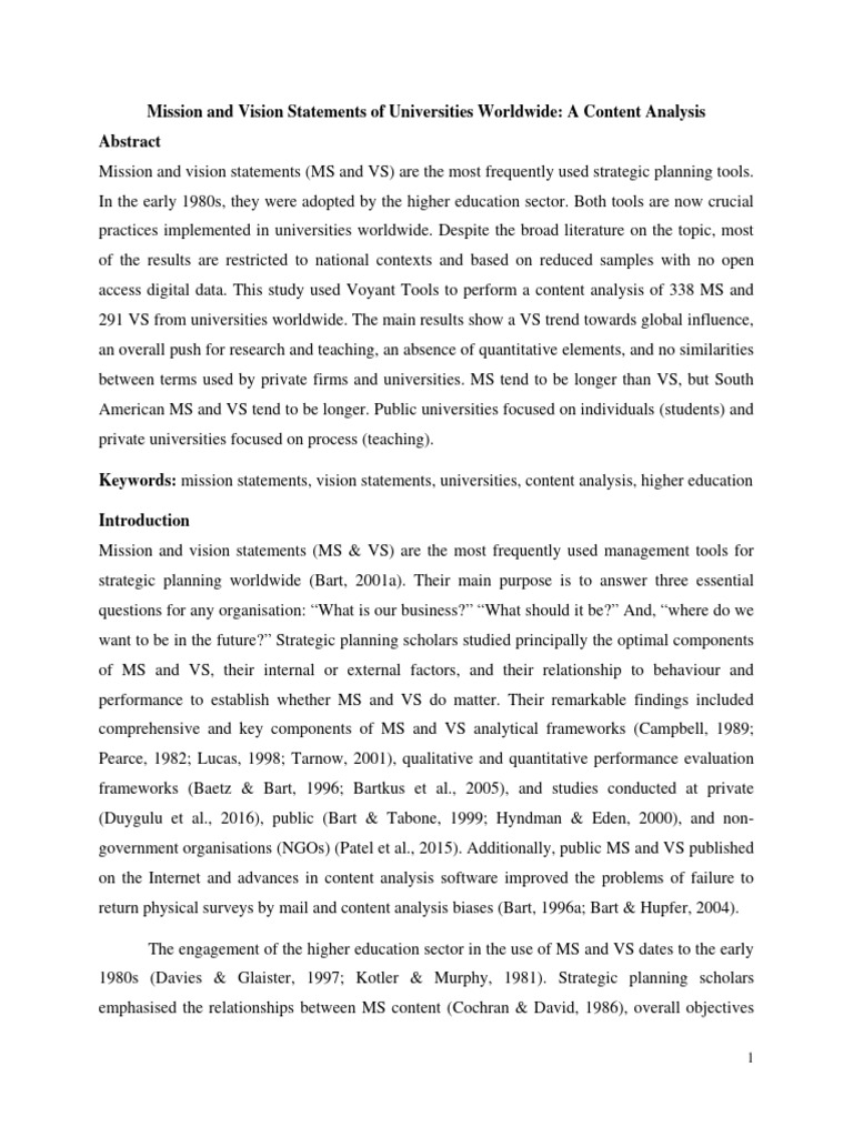 Global University Mission & Vision Analysis | PDF | Strategic Planning