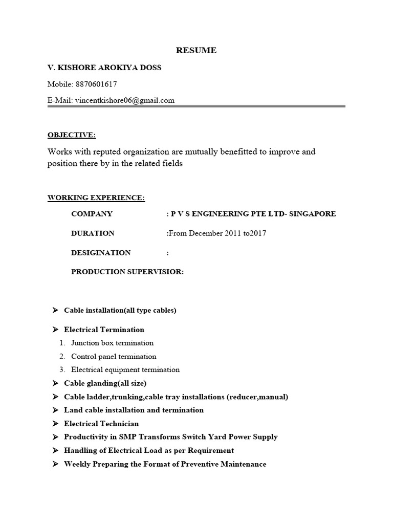 Kishore+resume-5 | PDF | Engineering | Electricity