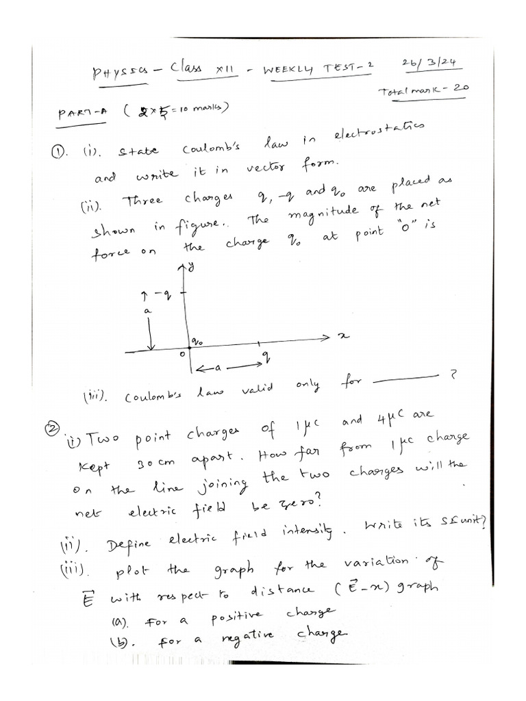 Class Xii - Physics - Weekly Test 2 | PDF