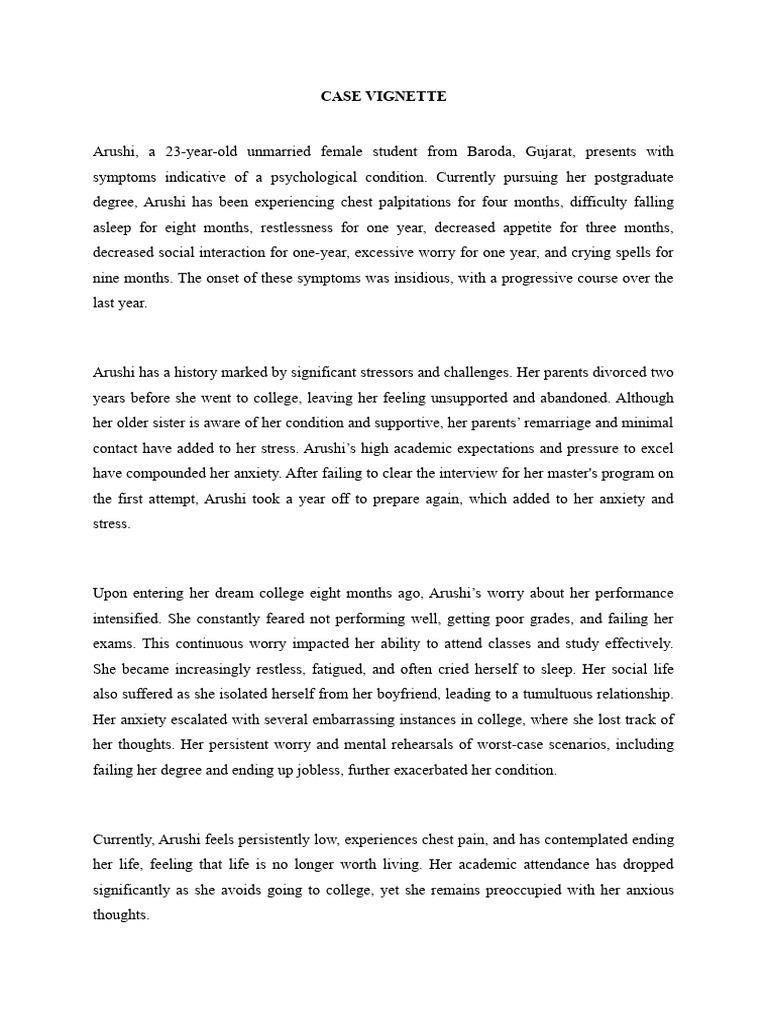 Case Vignette 4 | PDF | Anxiety | Emotions