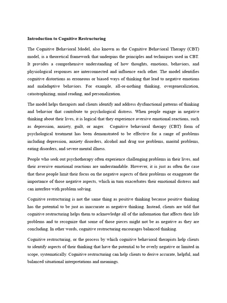 Cognitive Restructuring | PDF | Cognitive Behavioral Therapy | Thought