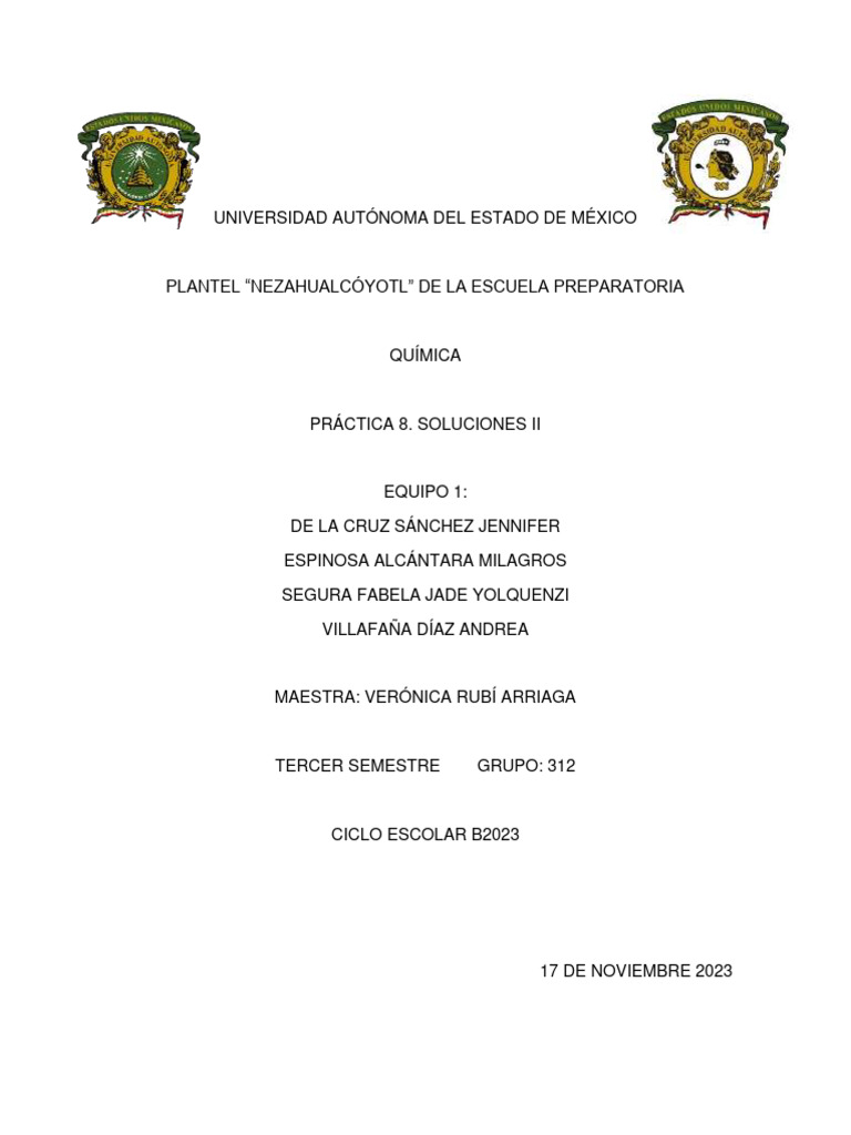 QUÍMICA Práctica 8. Soluciones II | PDF | Química | Valoración